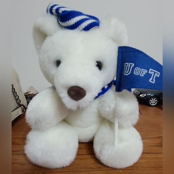 Mascot | Toys | White And Blue Stuffed Bear With Flag Uoft | Poshmark